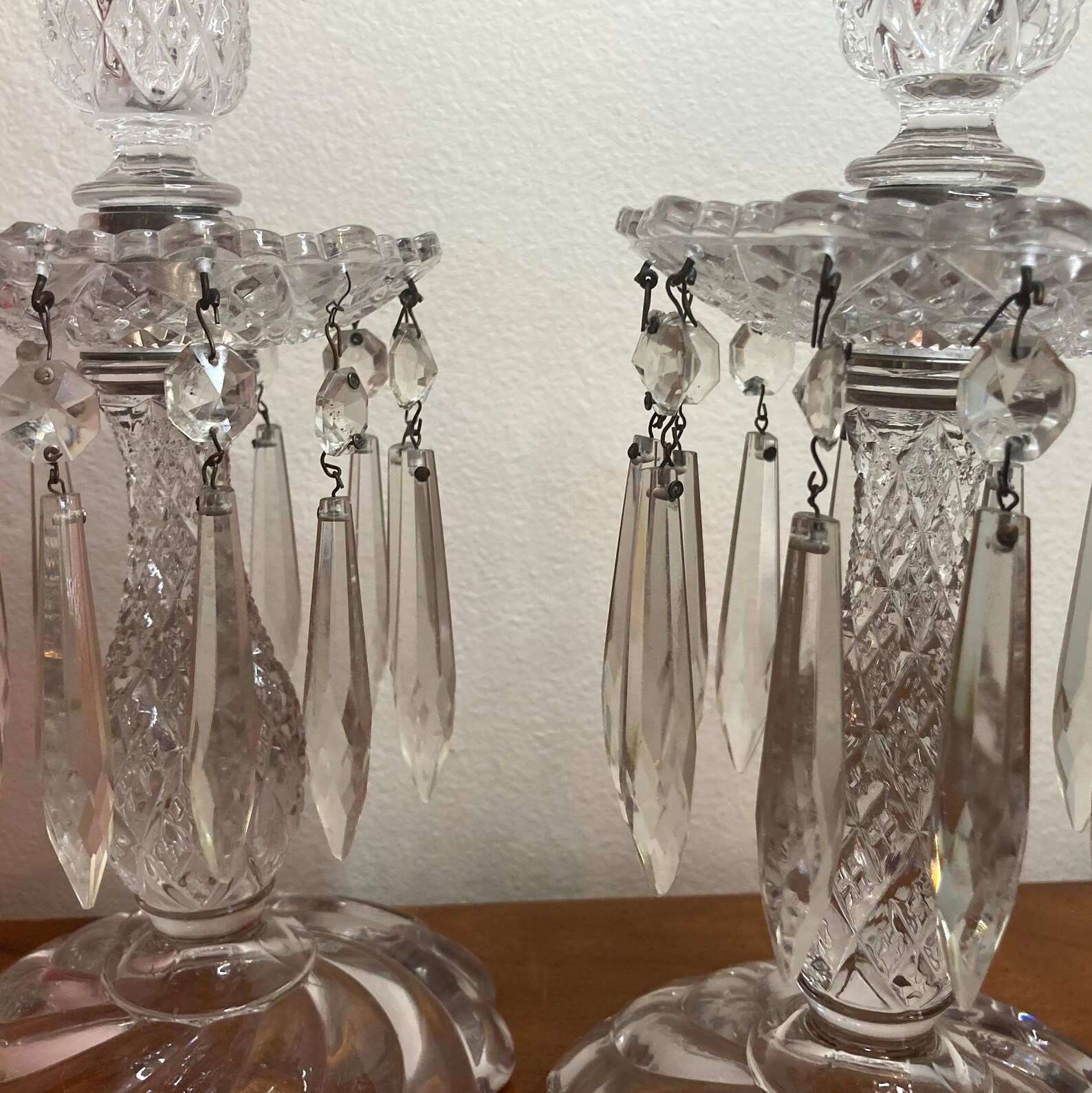 Gorgeous American Glass Convertible Candelabrums With Glass Drop Prisms ...