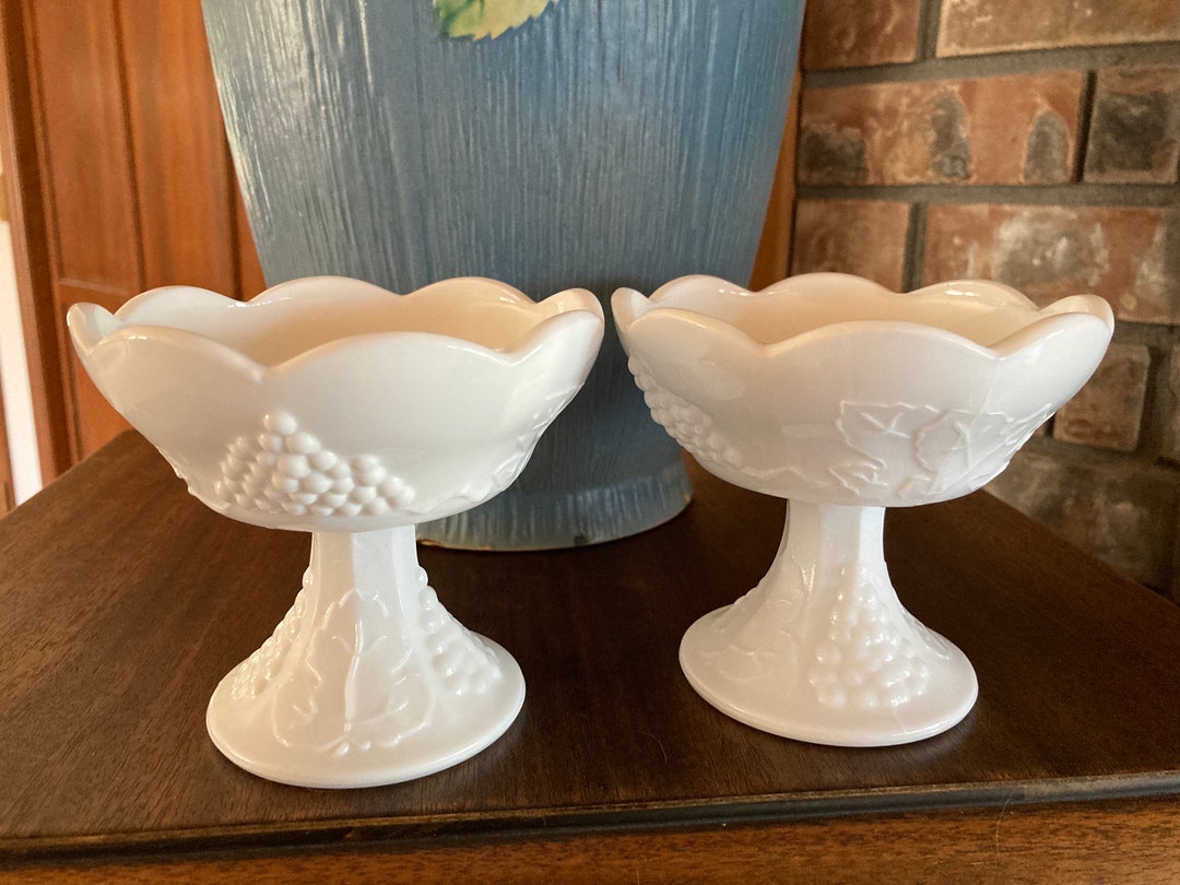 Vintage Indiana Milky Glass Taper Candle Holders.beautiful Grape Leaf ...