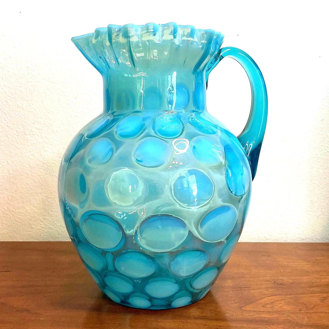 Beautiful 1940s Vintage Fenton Aqua Blue Opalescent "coin Dot" Pitcher ...