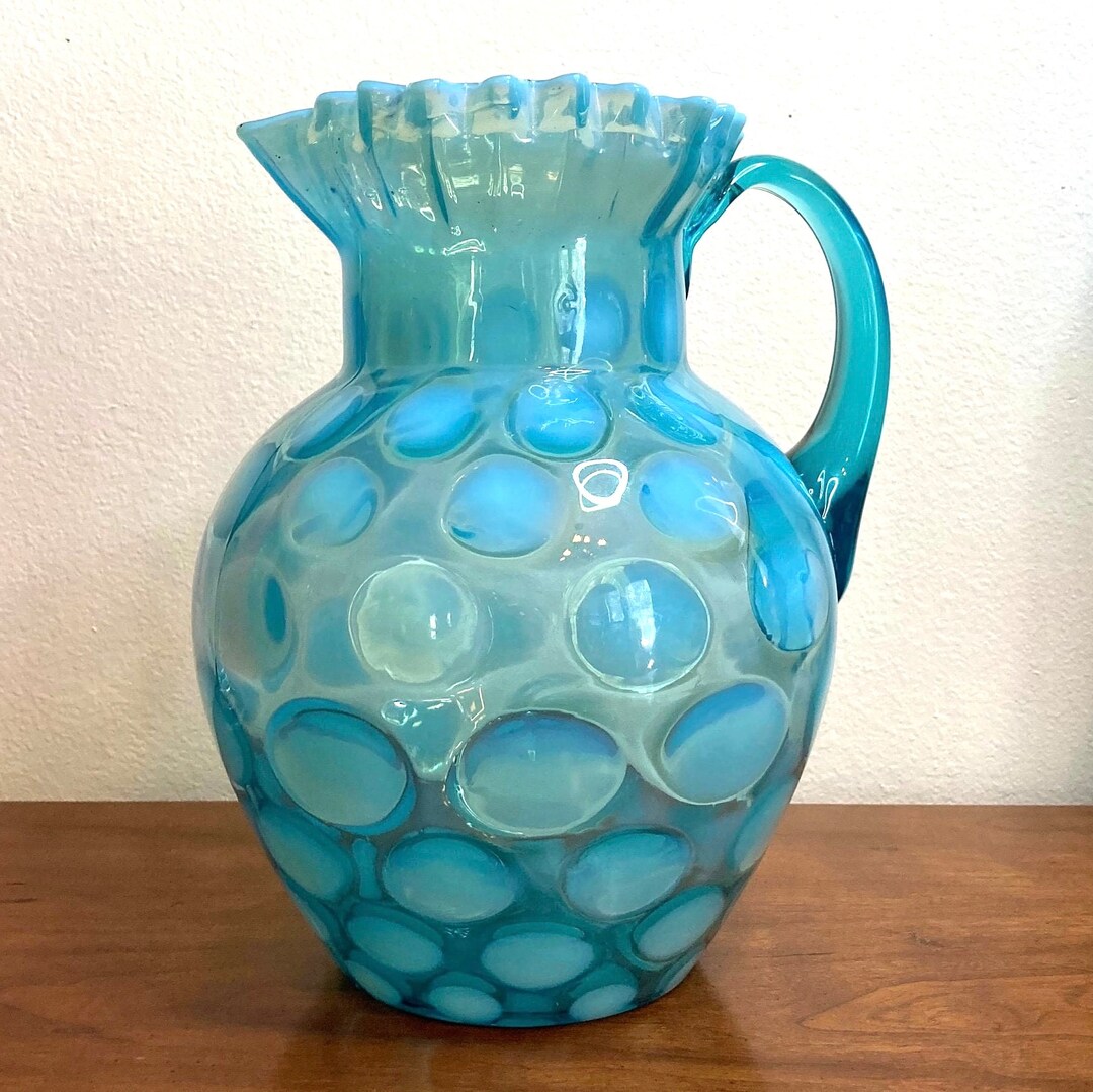 Beautiful 1940s Vintage Fenton Aqua Blue Opalescent "coin Dot" Pitcher ...