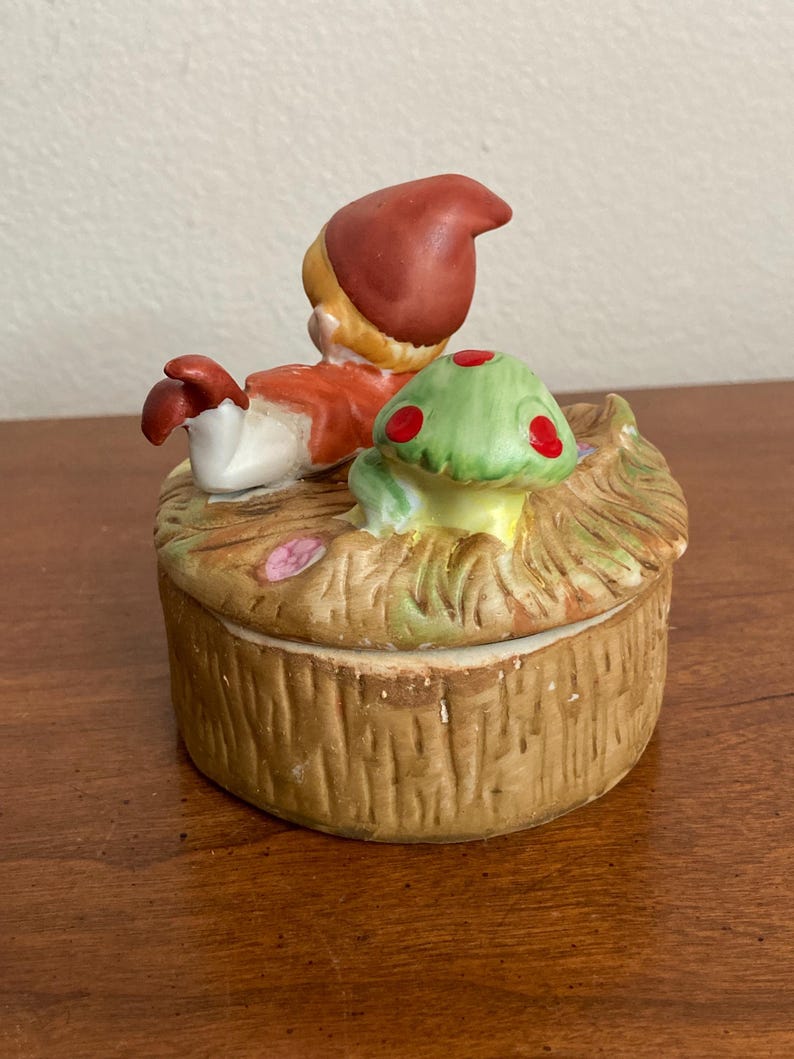 Vintage 1970s Pixie Elf Ceramic Trinket Box, Homco Fairy Gnome Stash ...