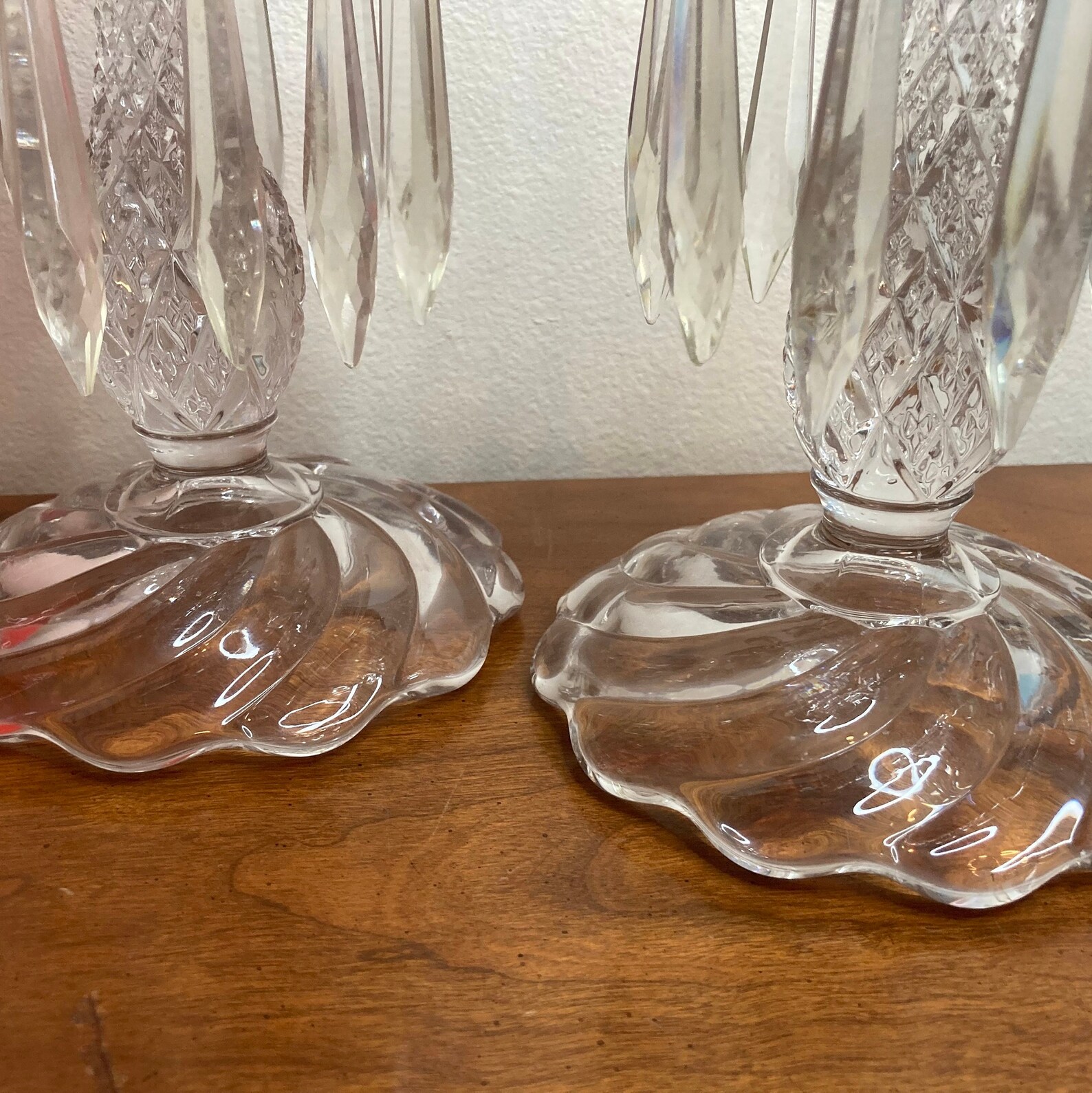 Gorgeous American Glass Convertible Candelabrums With Glass Drop Prisms ...