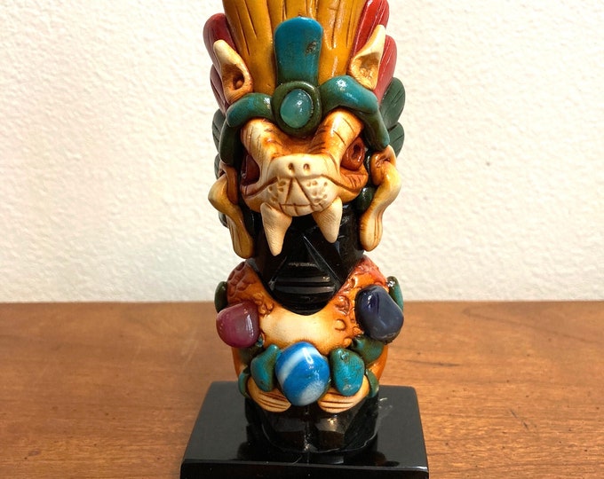 Vintage Handcrafted Mayan Aztec Obsidian Snake Warrior Idol, Clay and ...