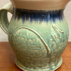 Vintage Art Pottery Creamer, Hand Thrown Stoneware Mug, Blue Green Drip ...