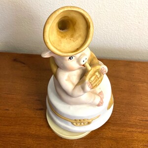 Vintage Whimsical Spinning Bisque Musical Pig With Tuba, Musical Box ...