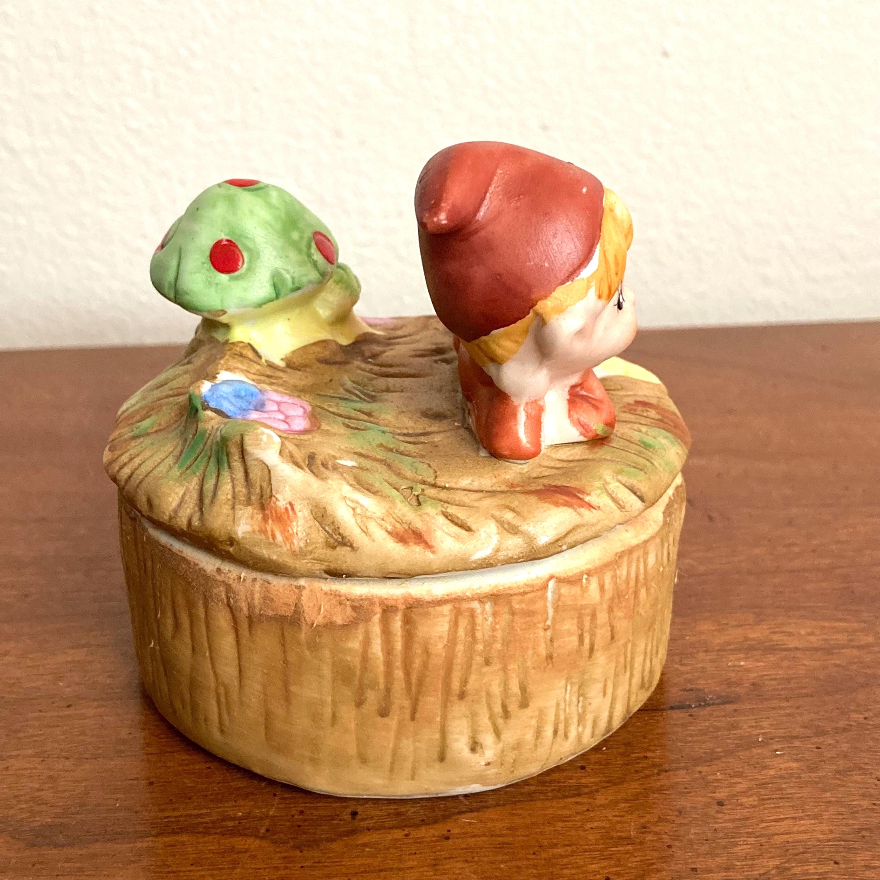 Vintage 1970s Pixie Elf Ceramic Trinket Box, Homco Fairy Gnome Stash ...