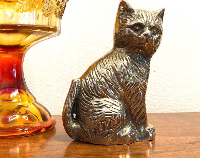 70’s Vintage Minimalist Modern Brass Cat Table Top Figure in Standing ...