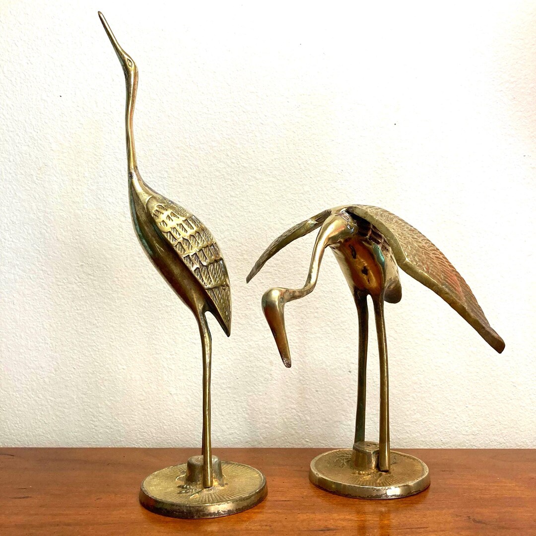 Vintage Pair of Leonard Mid Century Figural Brass Herons Cranes, Metal ...