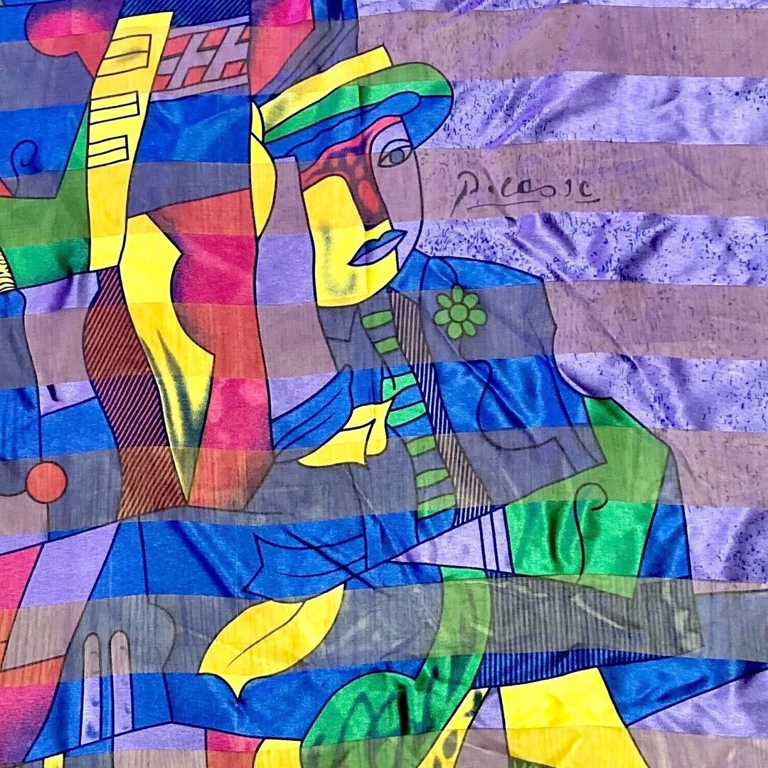 Fantastic Bold Vintage Picasso Signature Era 80s Colorful Artsy Sheer ...