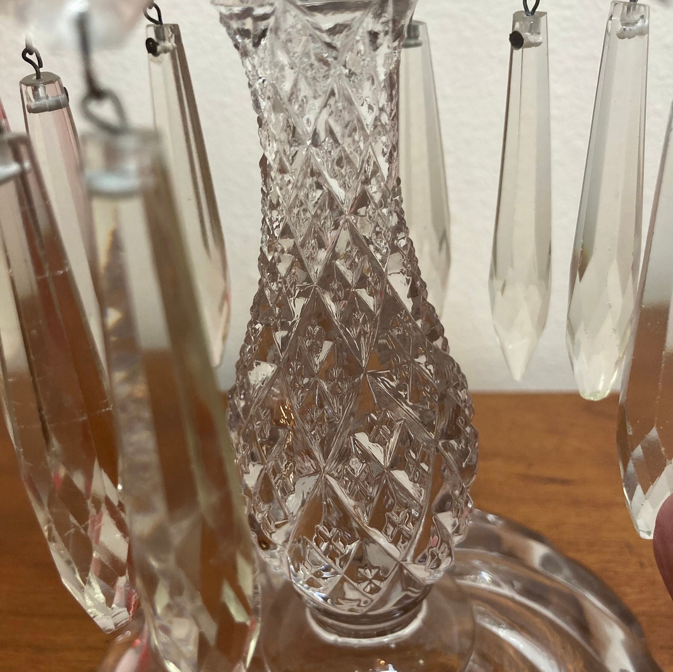 Gorgeous American Glass Convertible Candelabrums With Glass Drop Prisms ...