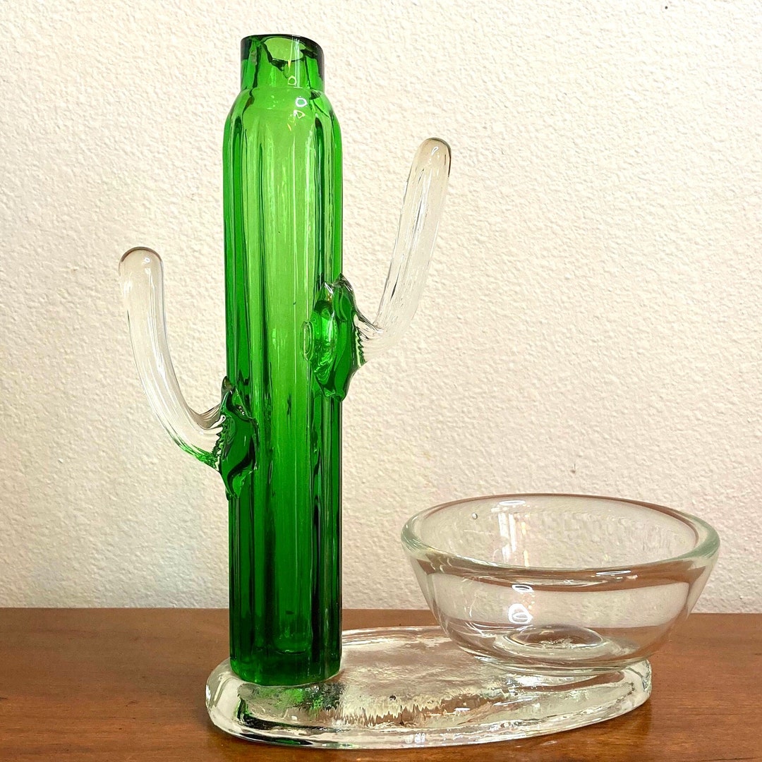 Vintage Southwestern Blown Glass Cactus Sculpture Condiment Bowl ...
