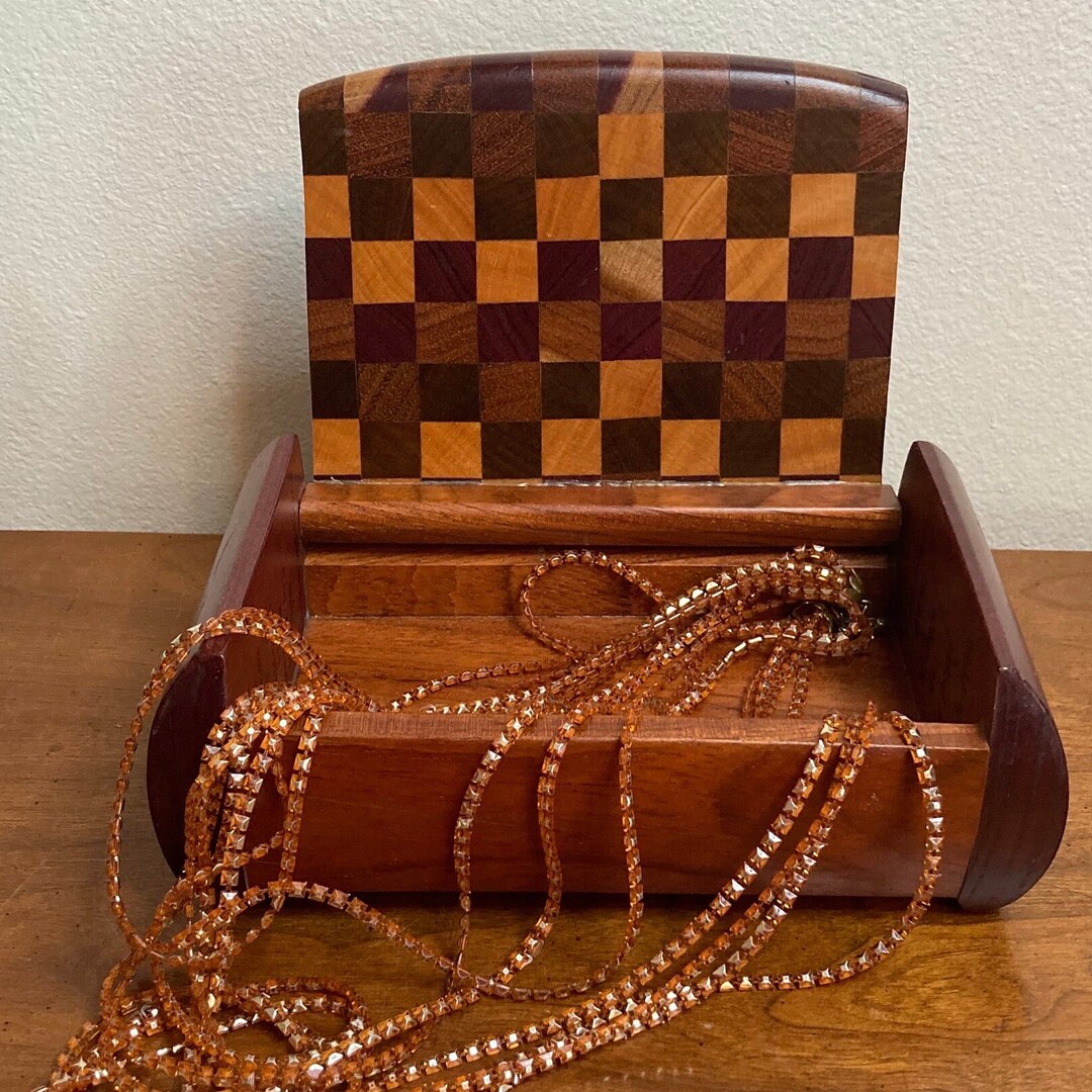 Vintage Inlayed Wood Cocobolo Checkerboard Jewelry Box, Handmade South ...