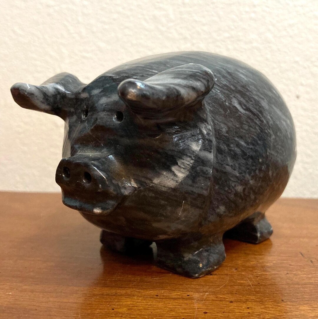 Vintage Carved Onyx Pig Paperweight, Rustic Desk Ornament, Pig Statue ...