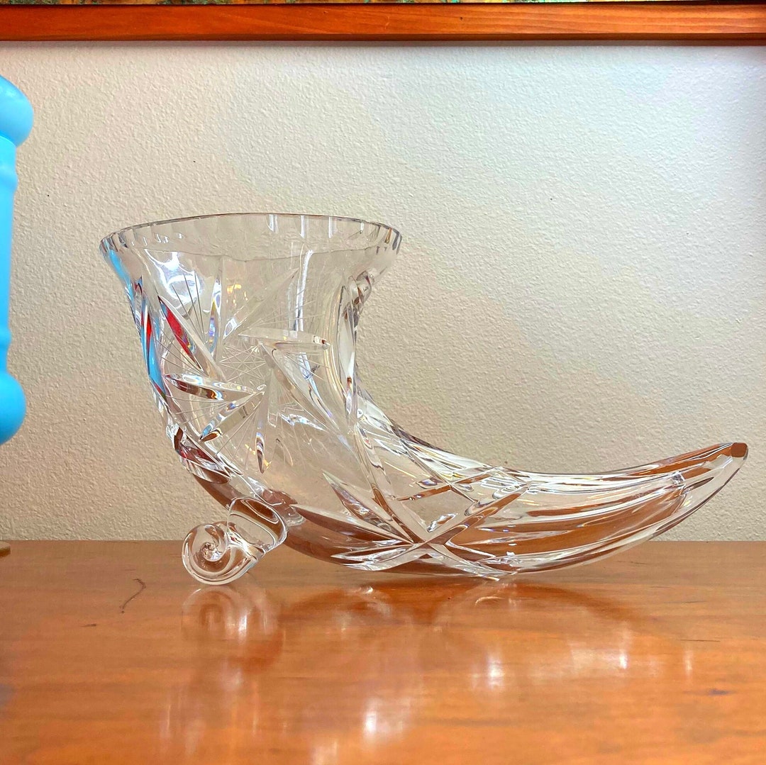 Vintage Upscale Crystal Deep Cut Bohemian Cornucopia With Etched ...