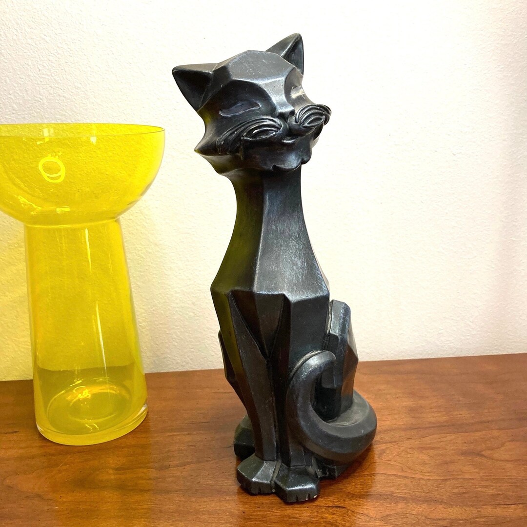 60s Authentic MCM Vintage Cubist Pewter Gray Cat Statue, Universal ...