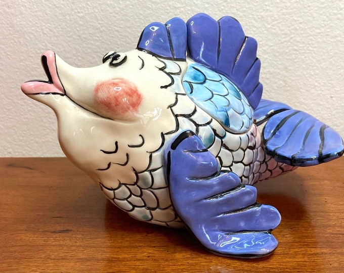 Vintage Whimsical Fish Blue Sky Clayworks Hinged Trinket Box, Signed ...