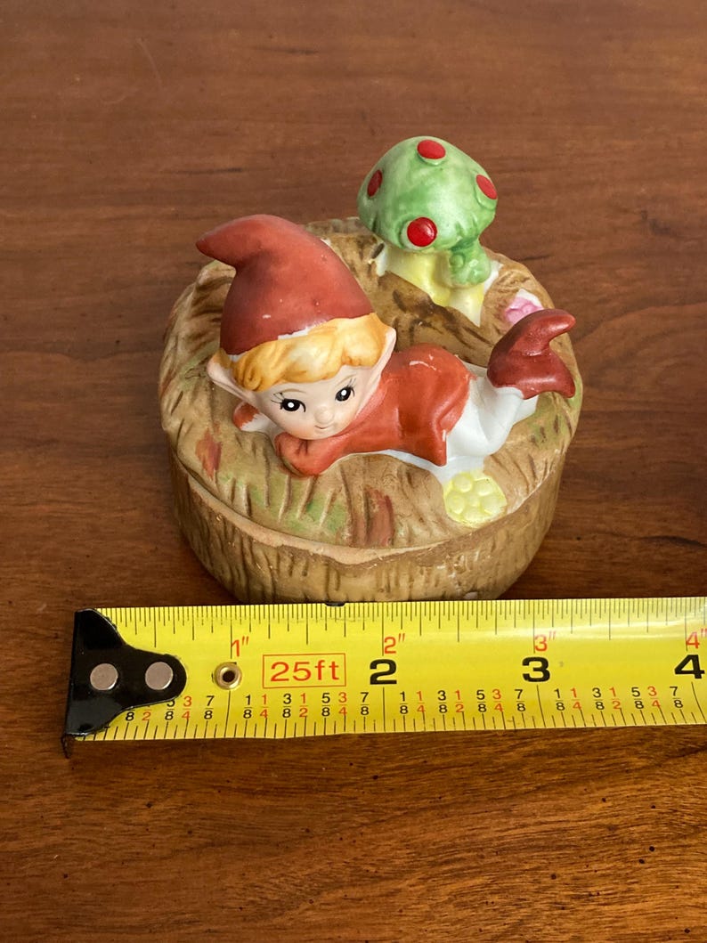 Vintage 1970s Pixie Elf Ceramic Trinket Box, Homco Fairy Gnome Stash ...
