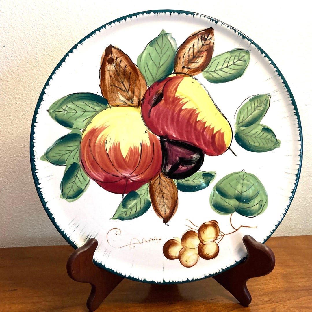 Hand-painted Mediterranean Fruit Design Ceramic Platter - Vintage ...