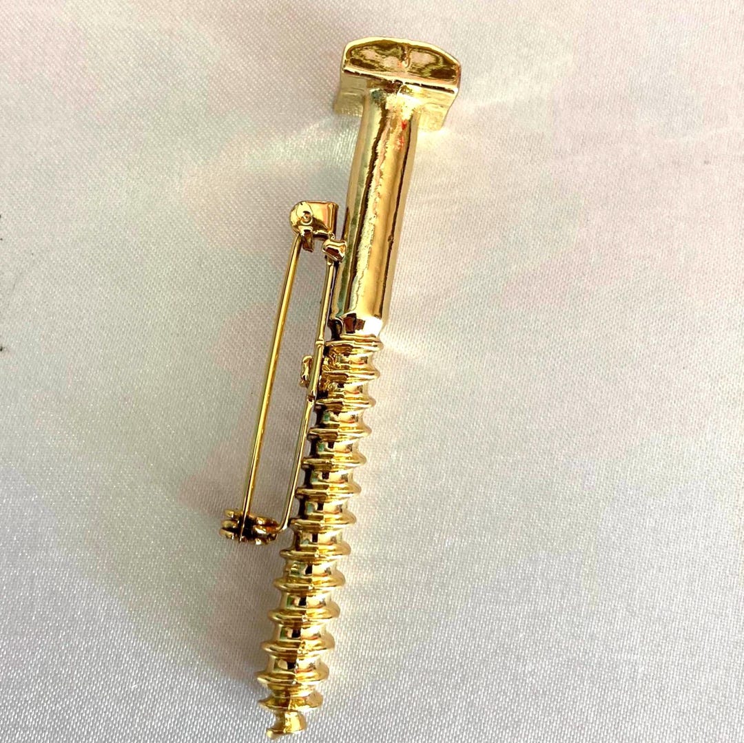 Vintage Gold Tone Wood Screw Lapel Pin, Eclectic Costume Jewelry ...