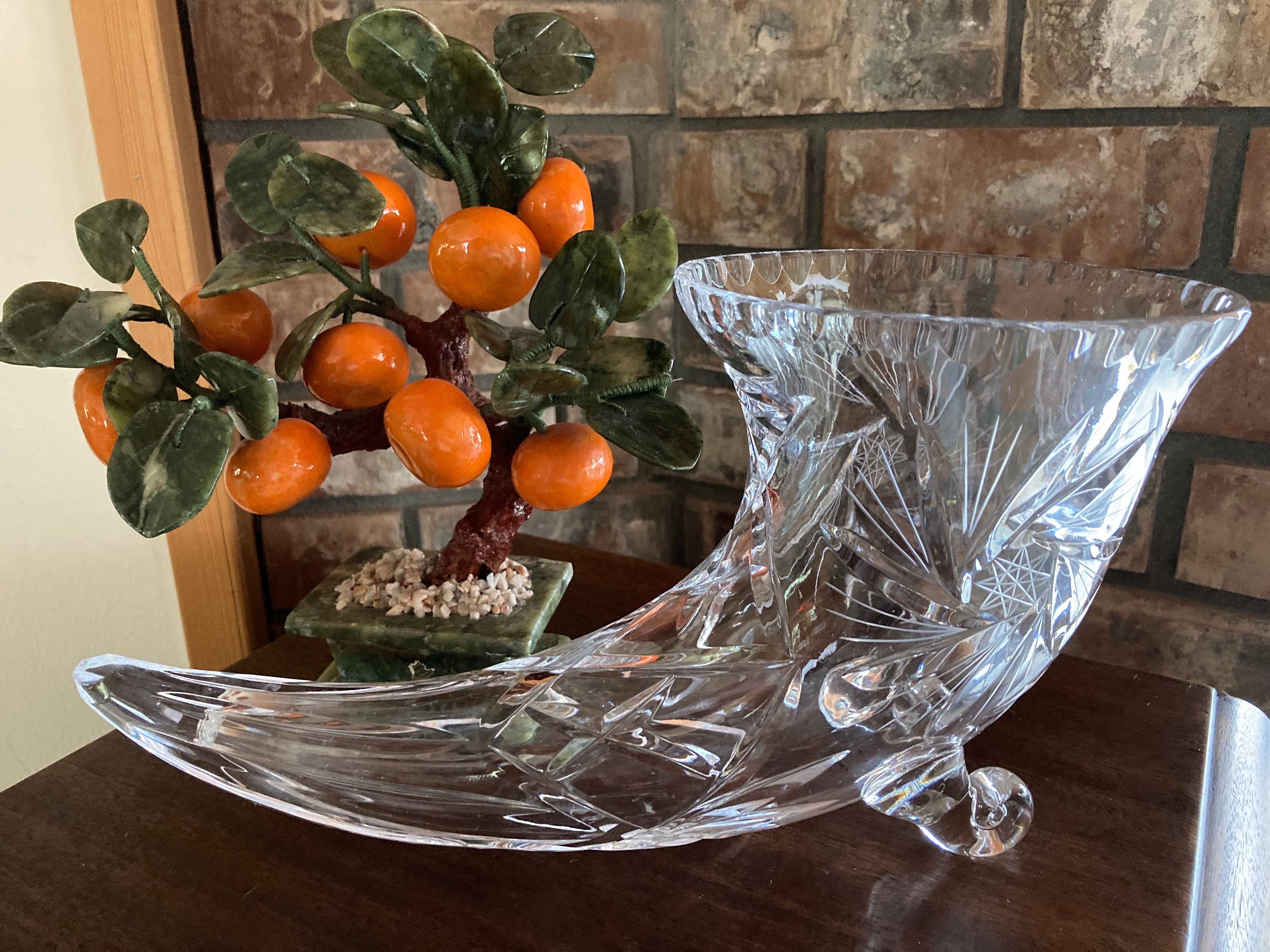 Vintage Upscale Crystal Deep Cut Bohemian Cornucopia With Etched ...