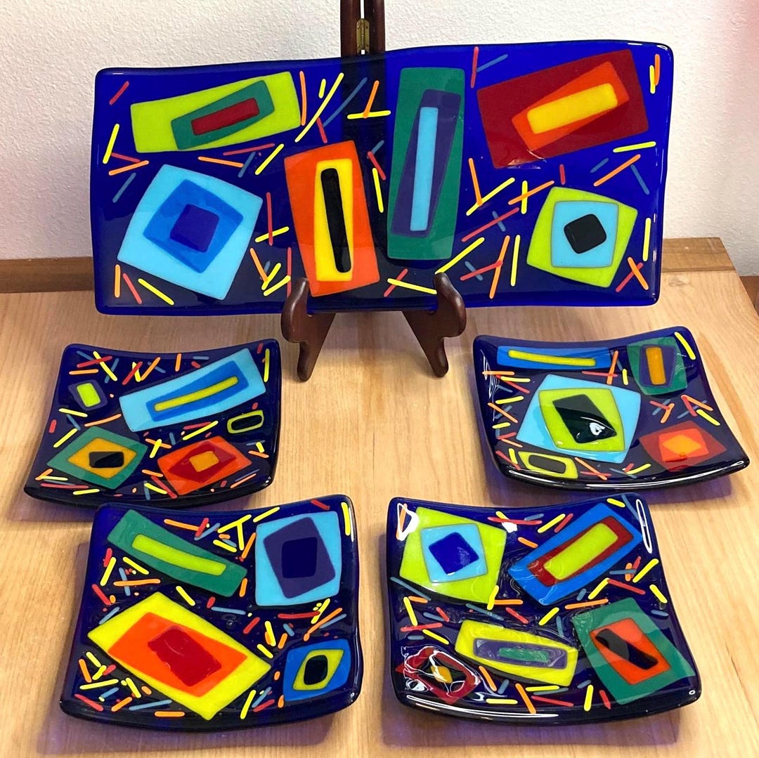 OMG Simply Stunning Postmodern Handmade Fused Art Glass Sushi Plate Set ...