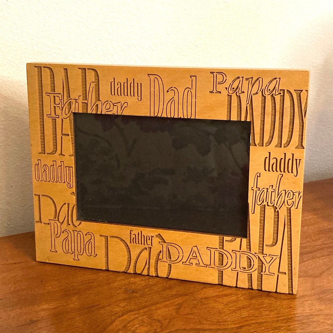 Dad Wooden Engraved 5”x3” Photo Frame, Light Grain Wood, Kick Stand ...