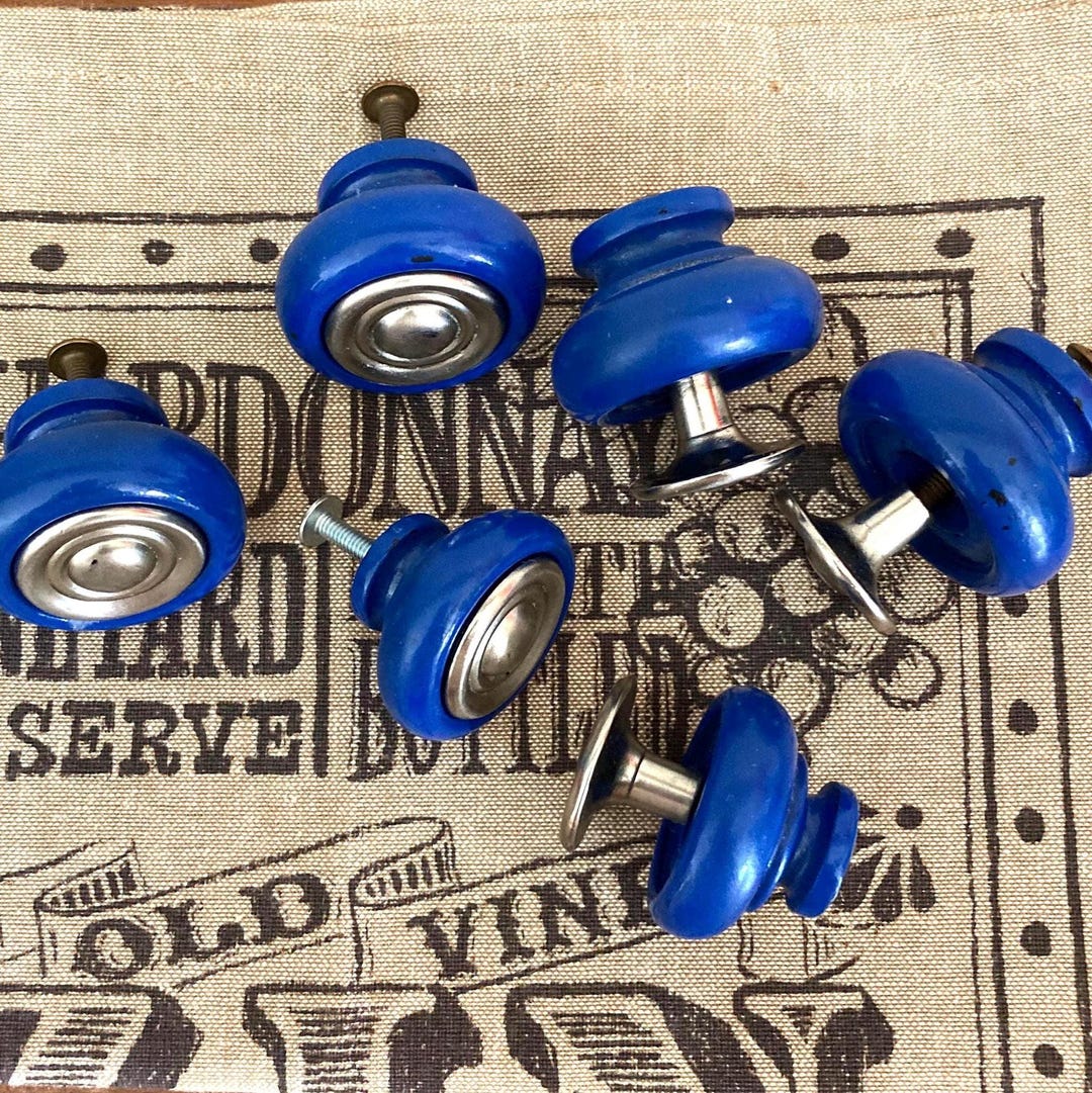 Chic Navy Blue Cabinet Hardware - Authentic Set of 6 Vintage Wooden ...