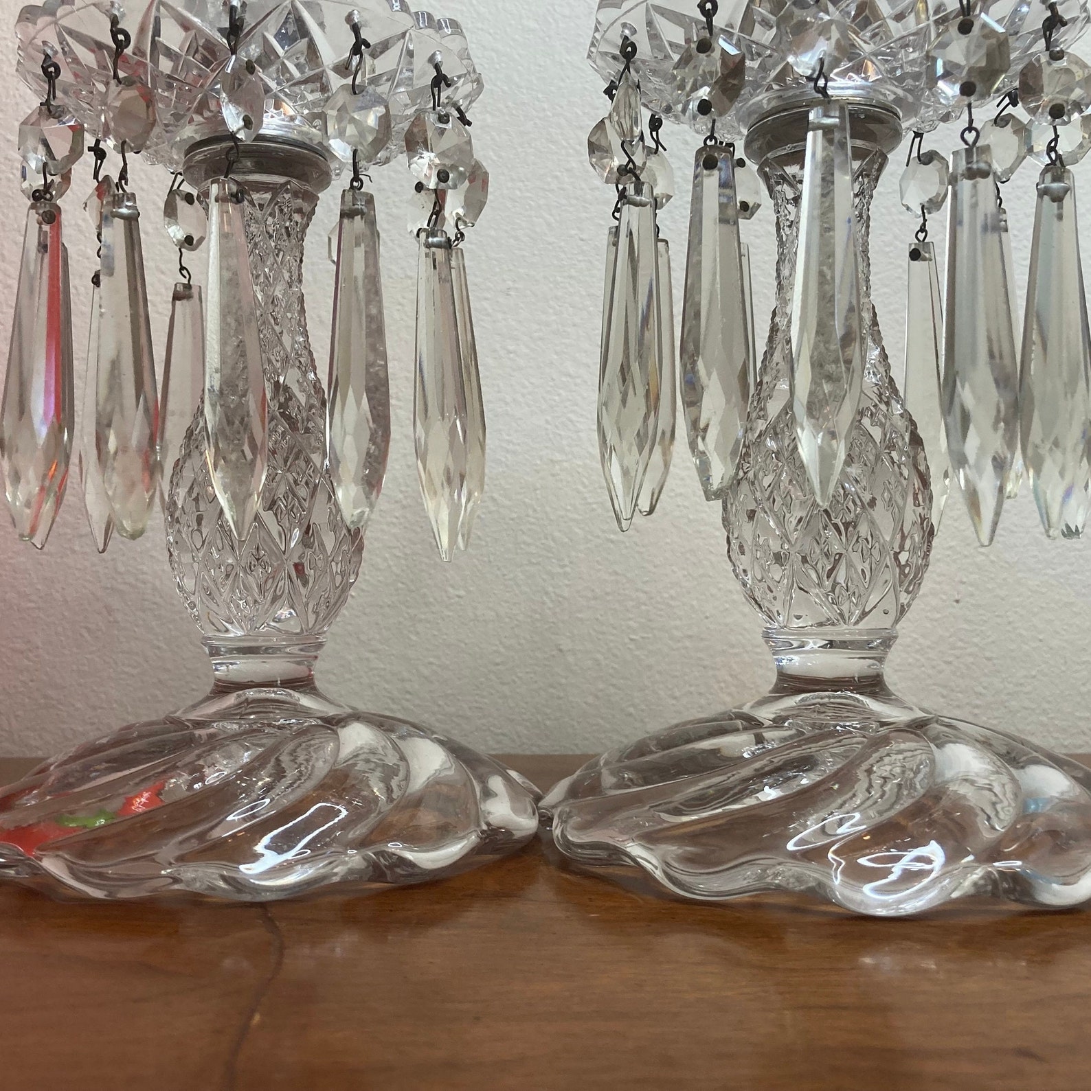 Gorgeous American Glass Convertible Candelabrums With Glass Drop Prisms ...