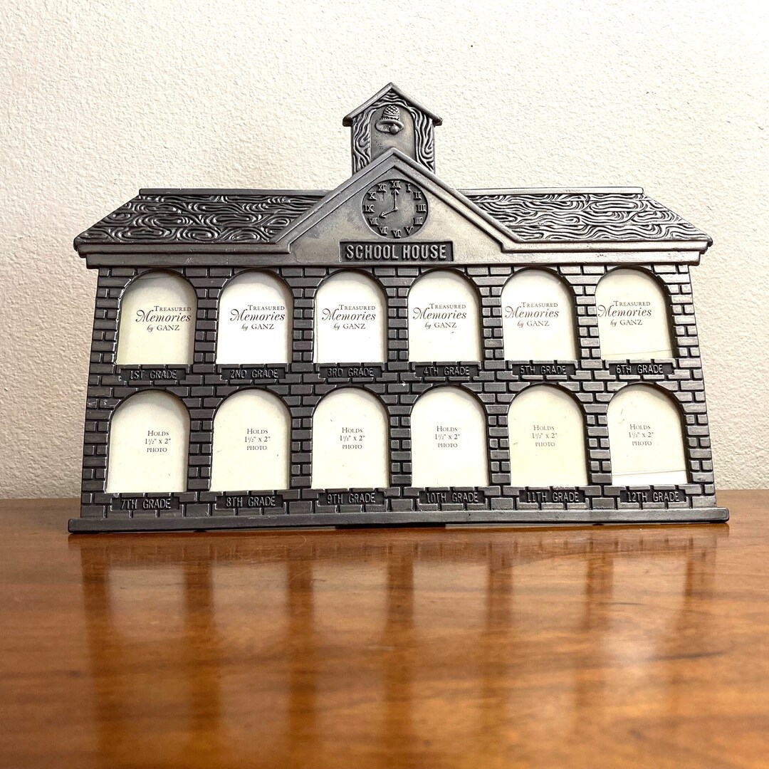 Cool Vintage Pewter Schoolhouse Photo Frame, Unique 12-slot Style ...