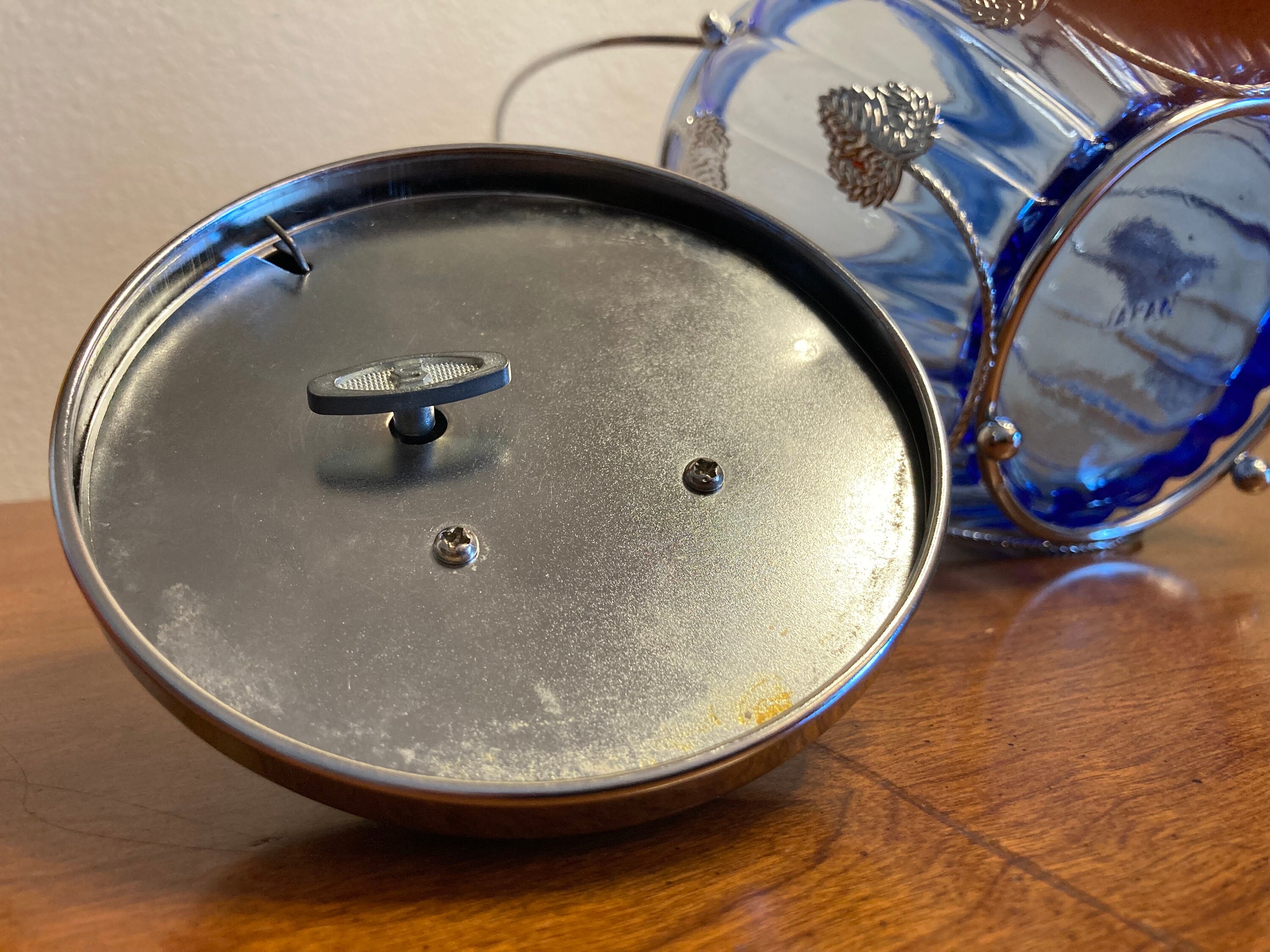 70s Japanese Ocean Blue Biscuit Jar With Silver Metal Overlay and ...