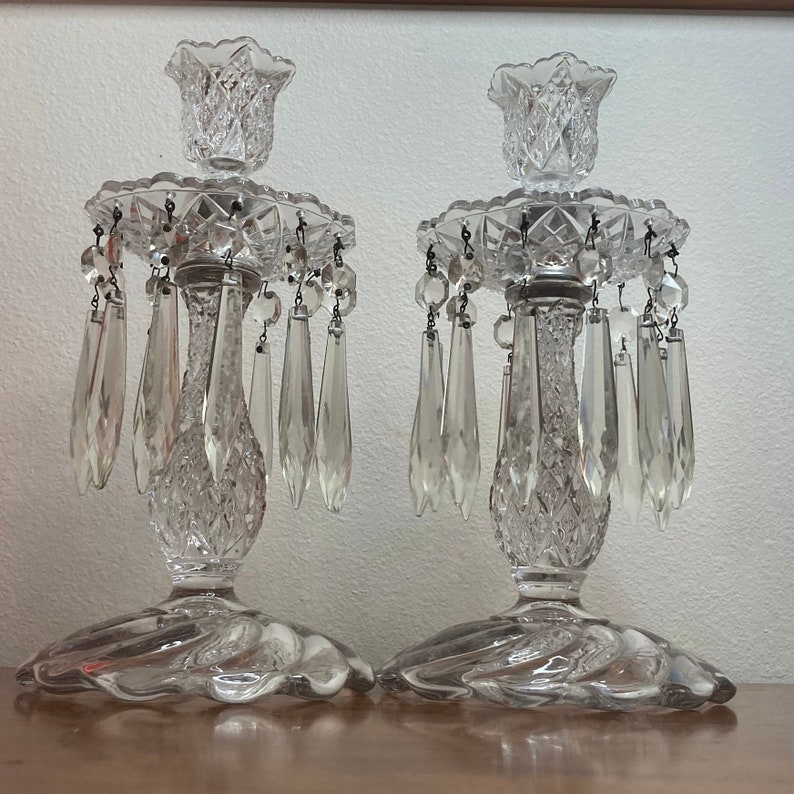 Gorgeous American Glass Convertible Candelabrums With Glass Drop Prisms ...