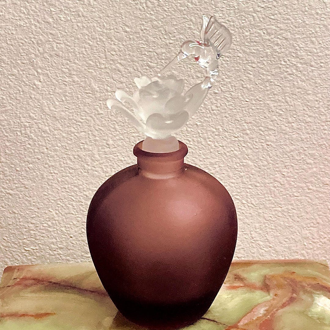 Vintage Purple Frosted Glass Hummingbird Perfume Atomizer, Bird Top ...