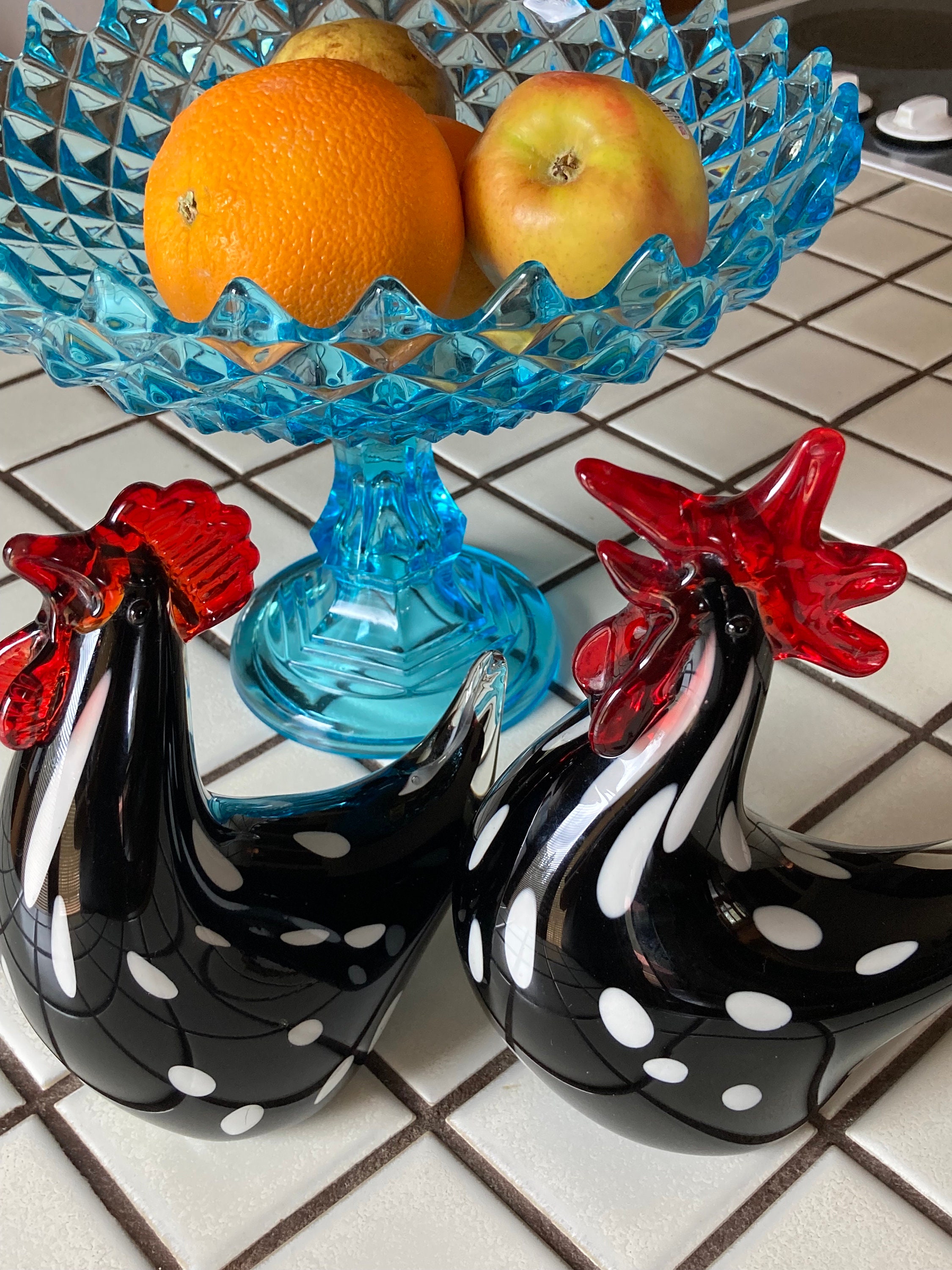 Large Pair of Hand Blown Art Glass Chickens. Heavy Black & - Etsy