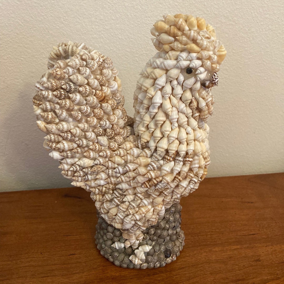 Vintage Charming Folk Art Sea Shell Rooster Sculpture With - Etsy