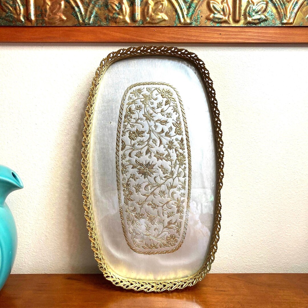 Elegant 1940s Vintage Vanity Tray With Gold Filigree Trim and Silver ...