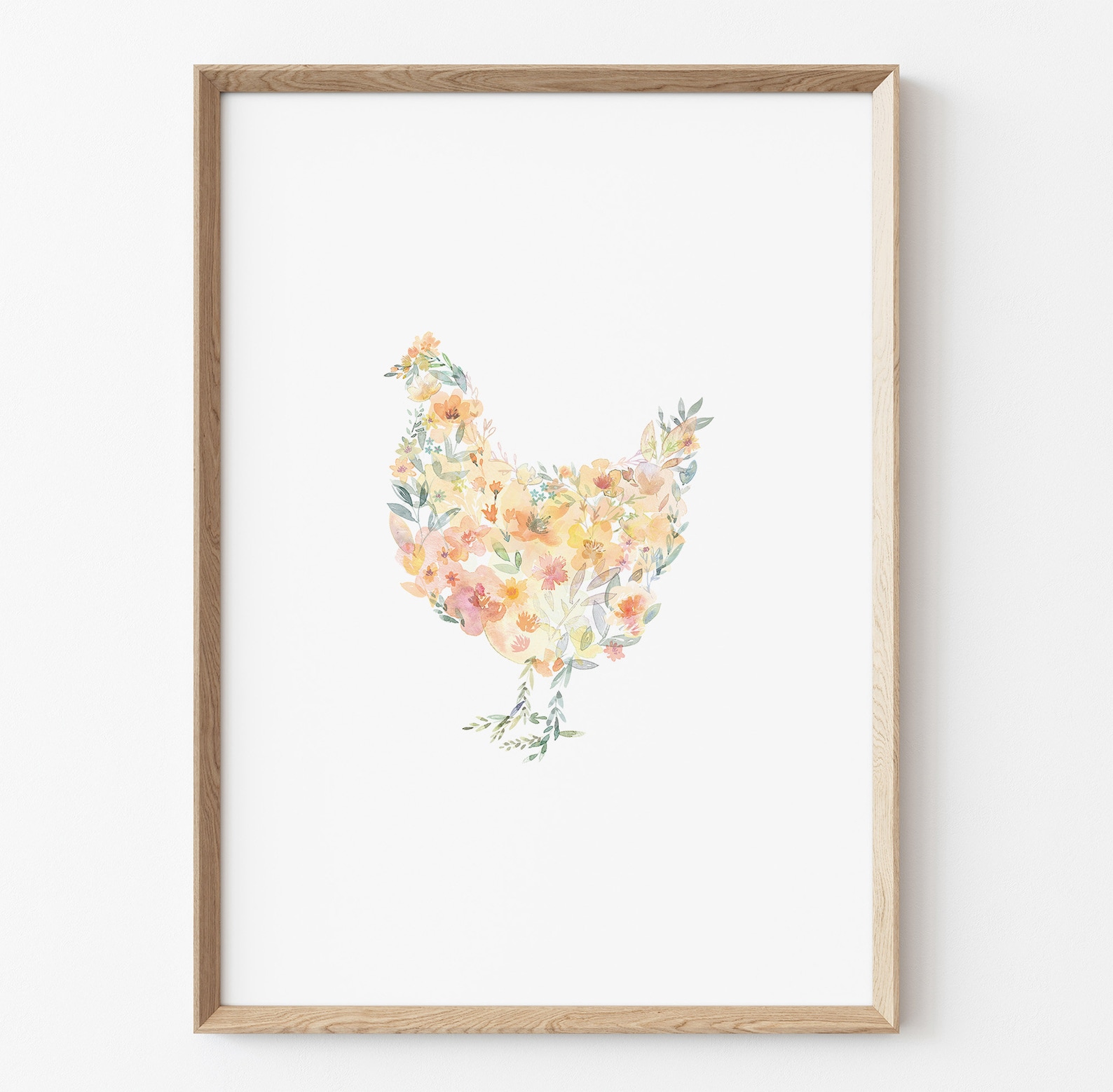 Floral Chicken Printable Wall Art, Wildflower Watercolor Instant ...