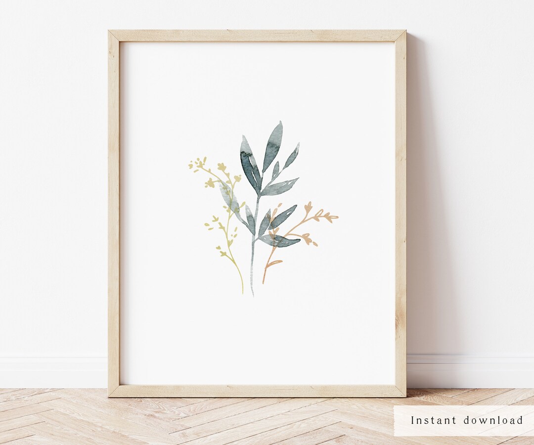 Hand Painted Sprigs Art Print, Printable Wall Art, Wildflower ...