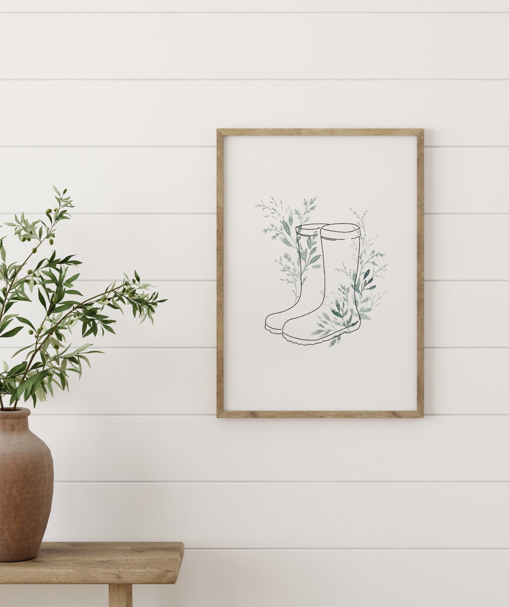Botanical Wellies Art Print, Printable Wall Art, Watercolor Foliage ...