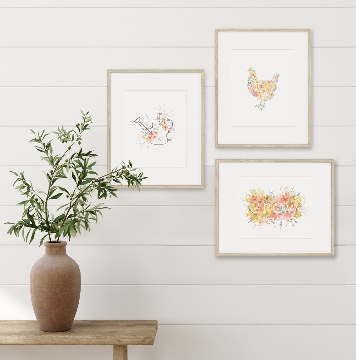 Floral Chicken Printable Wall Art, Wildflower Watercolor Instant ...