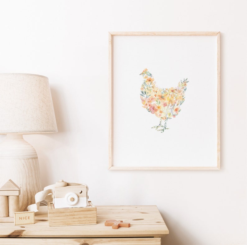 Floral Chicken Printable Wall Art, Wildflower Watercolor Instant ...