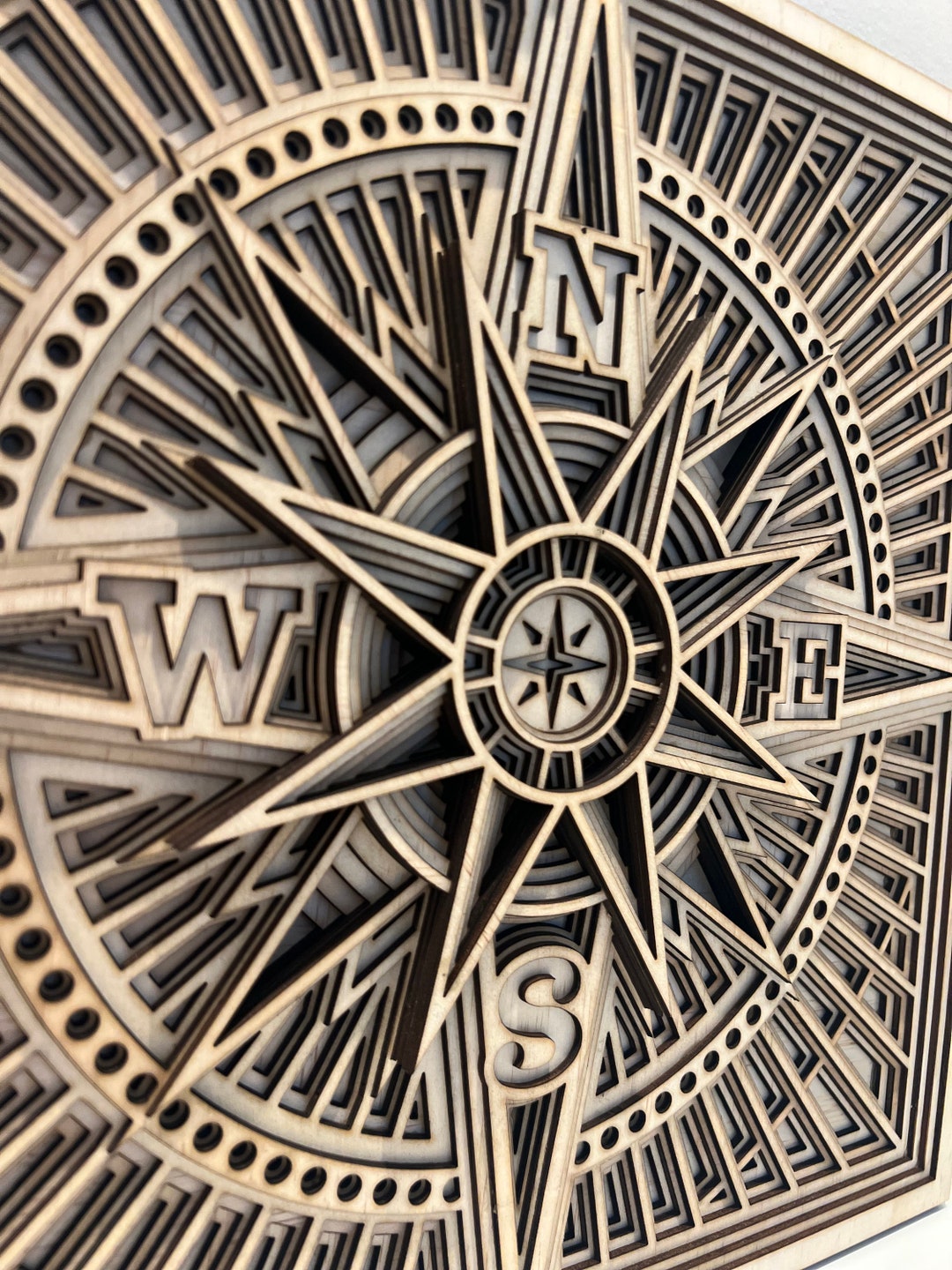 Geometric Nautical Compass - Handcrafted Layered Wood Wall Art ...