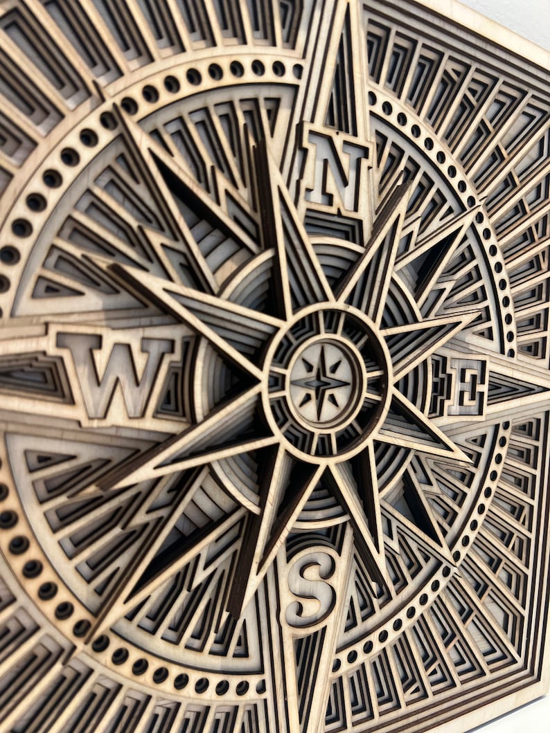 Geometric Nautical Compass - Handcrafted Layered Wood Wall Art ...