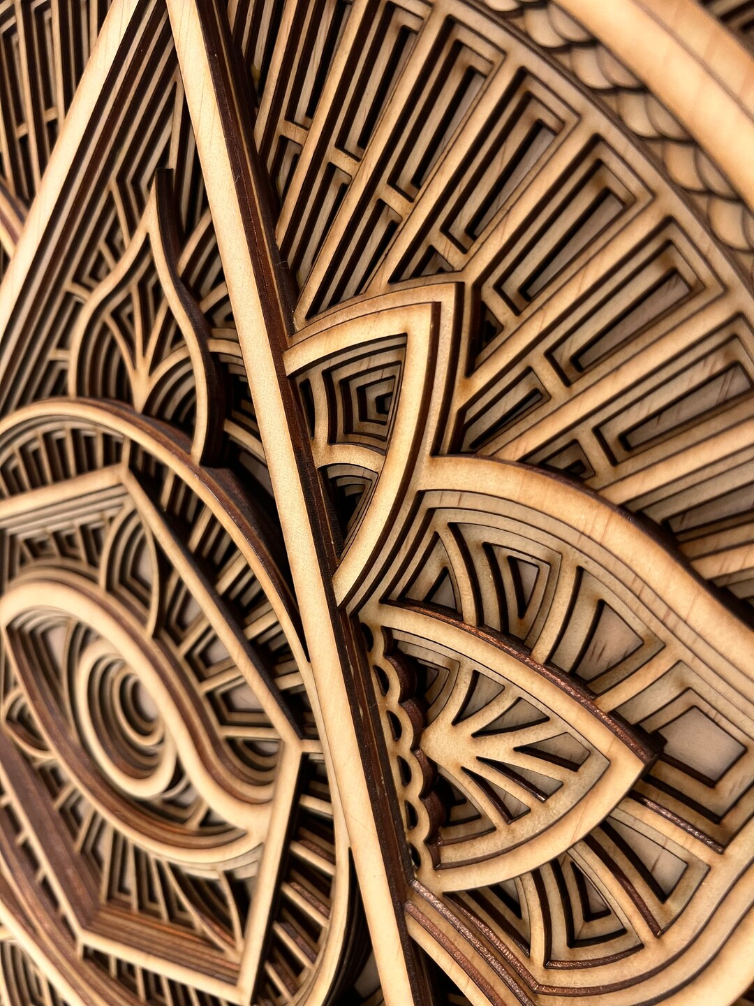 Handcrafted Layered Wood Wall Art - Intricate Eye of Wisdom Pyramid ...