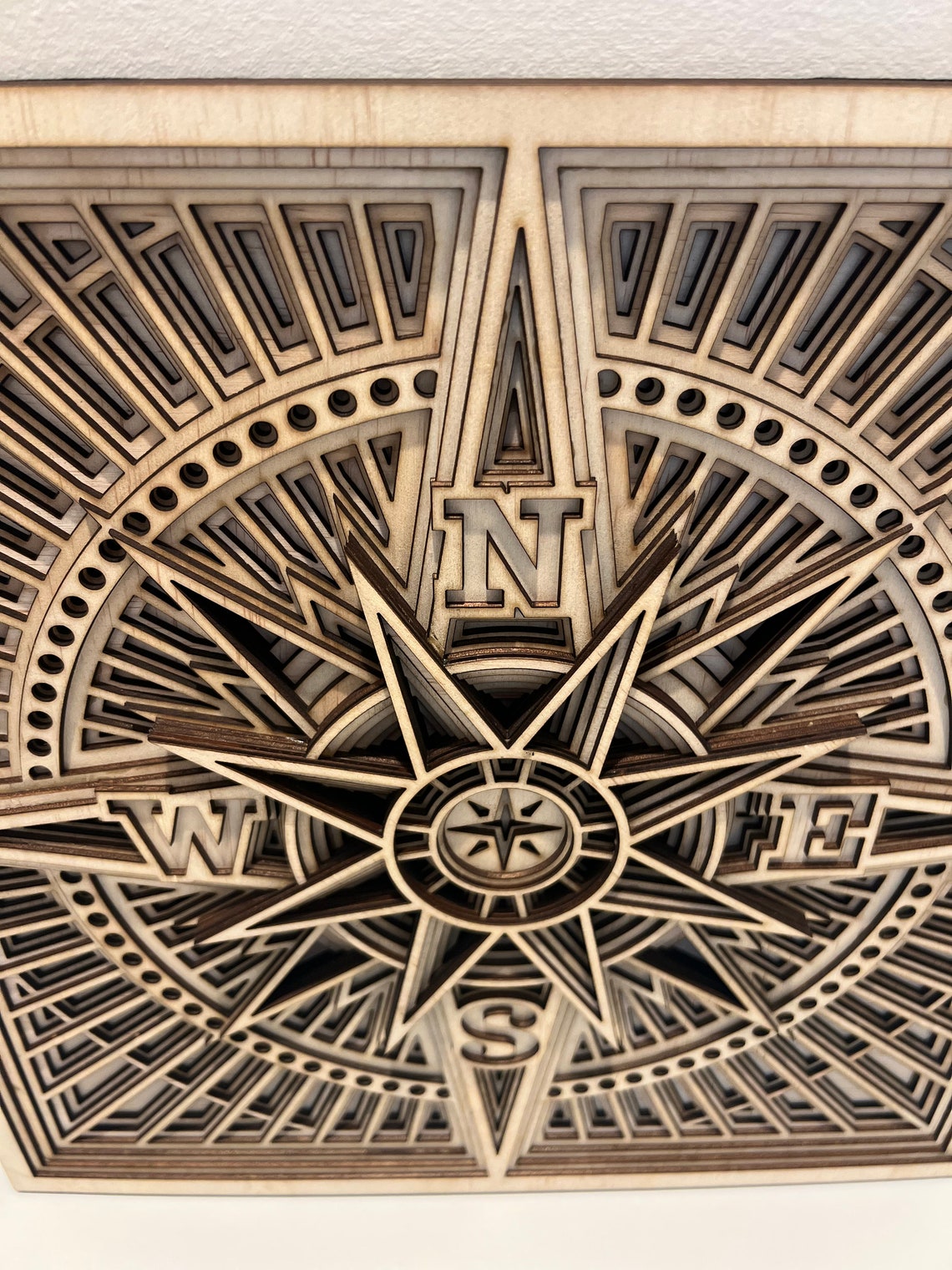 Geometric Nautical Compass - Handcrafted Layered Wood Wall Art ...