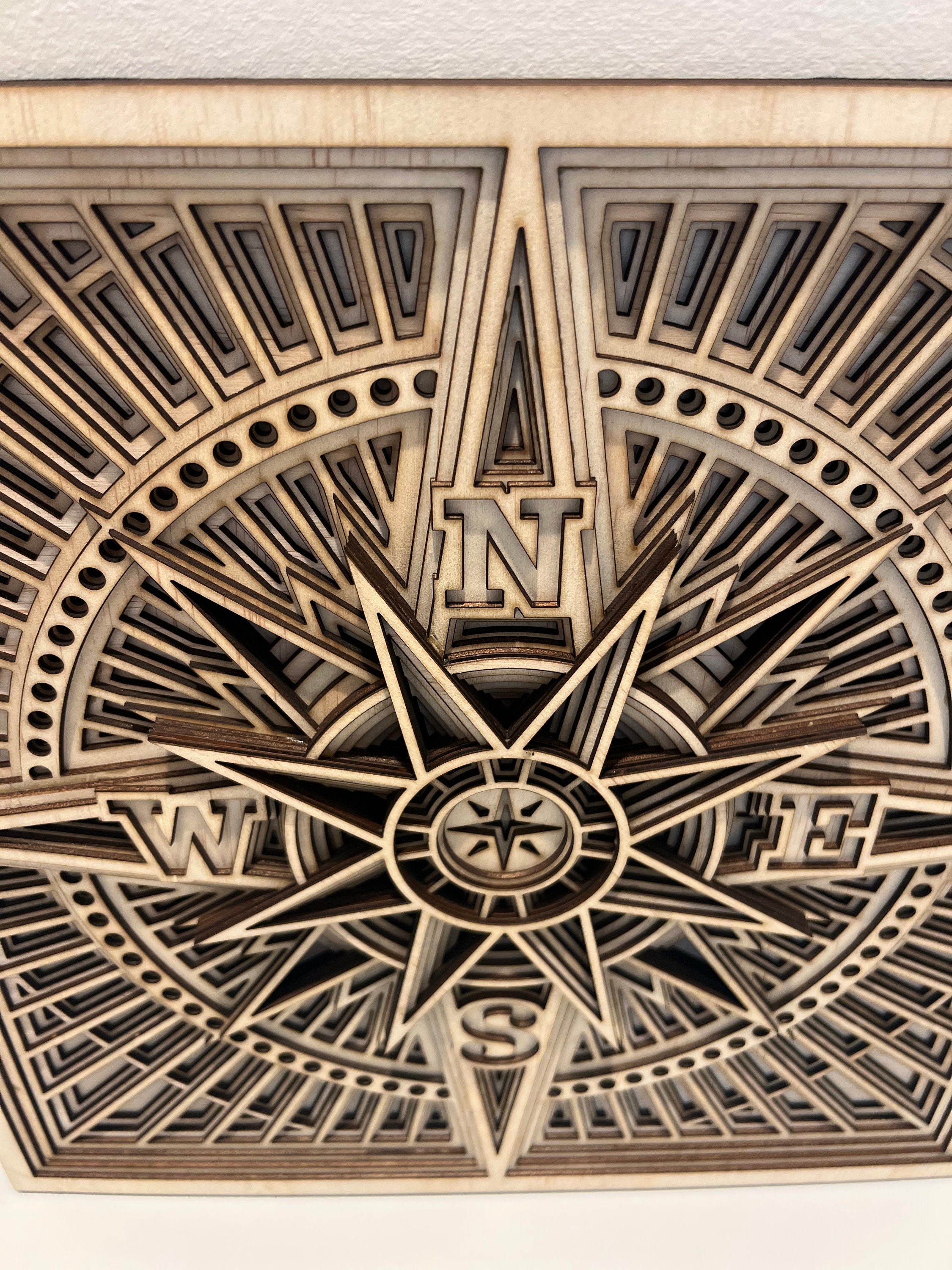Geometric Nautical Compass - Handcrafted Layered Wood Wall Art ...