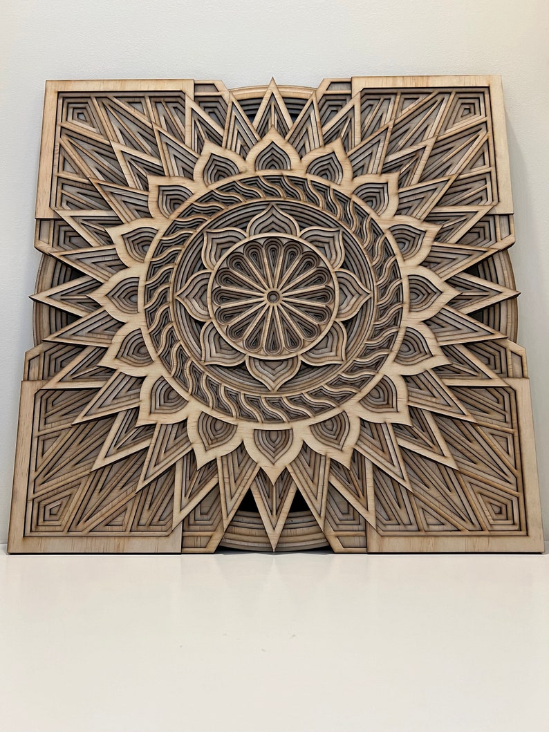 Handcrafted Layered Wood Wall Art - Intricate Sun Panel - 23wx23h ...