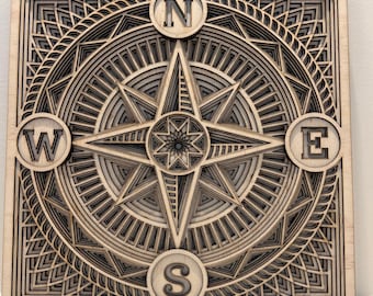 Geometric Nautical Compass - Handcrafted Layered Wood Wall Art ...