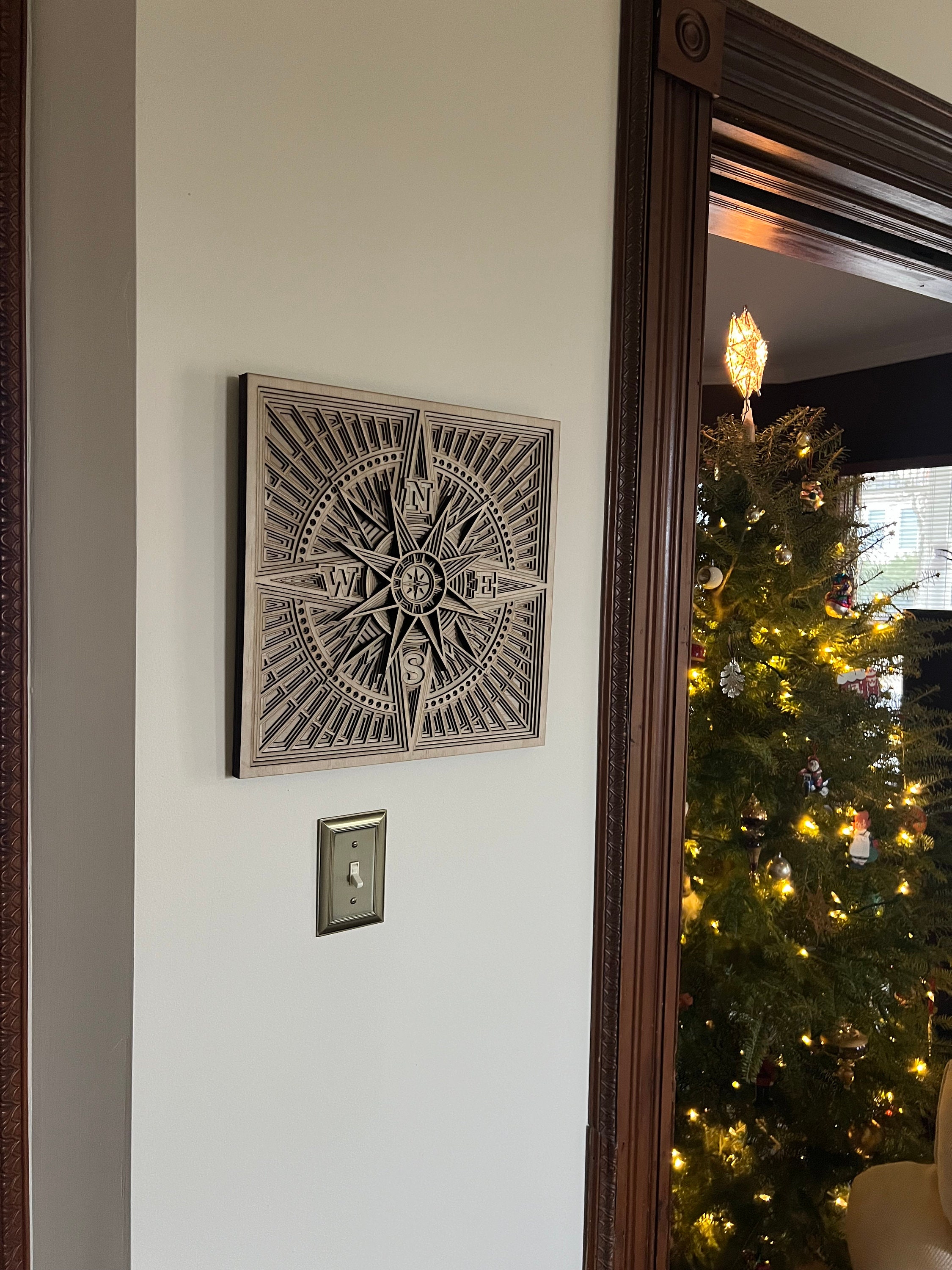 Geometric Nautical Compass - Handcrafted Layered Wood Wall Art ...