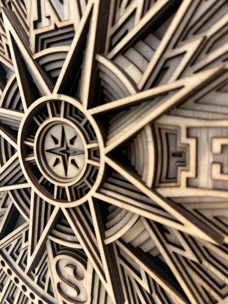 Geometric Nautical Compass - Handcrafted Layered Wood Wall Art ...