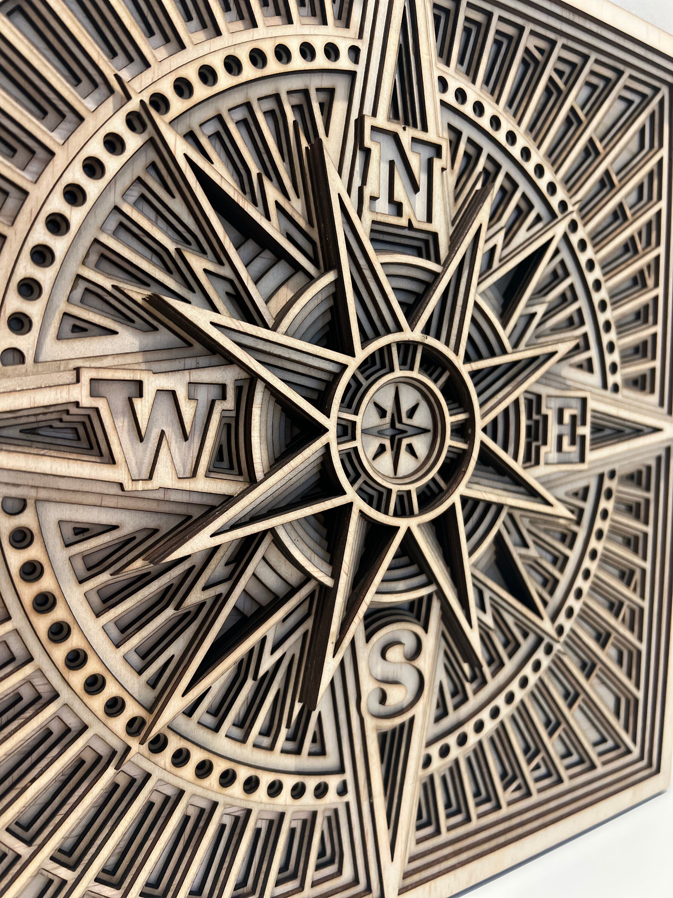 Geometric Nautical Compass - Handcrafted Layered Wood Wall Art ...